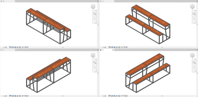 Dual Desk Bench 4 Seater Model Revit File (.rfa) | 3D Revit 2019