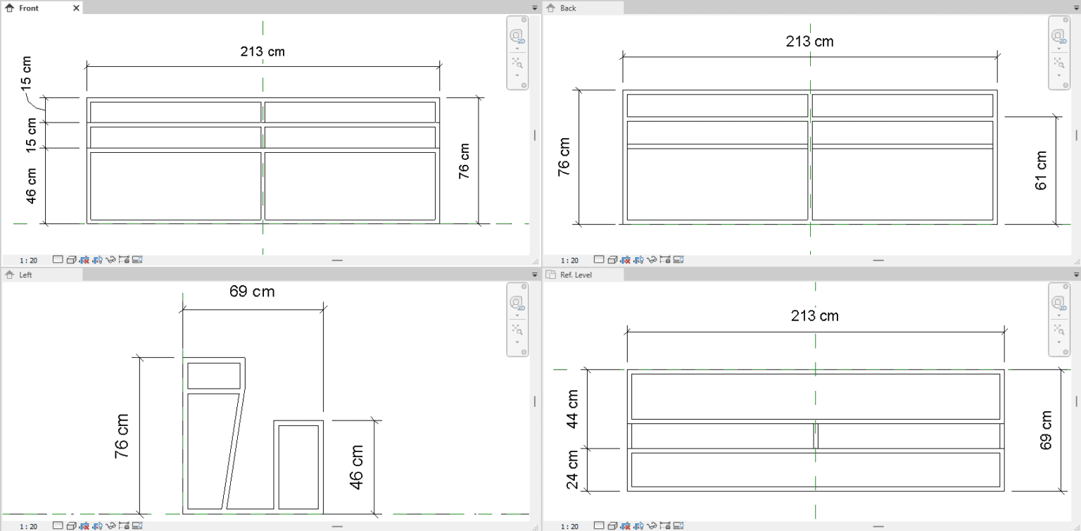 Dual Desk Bench 4 Seater Model Revit File (.rfa) | 3D Revit 2019