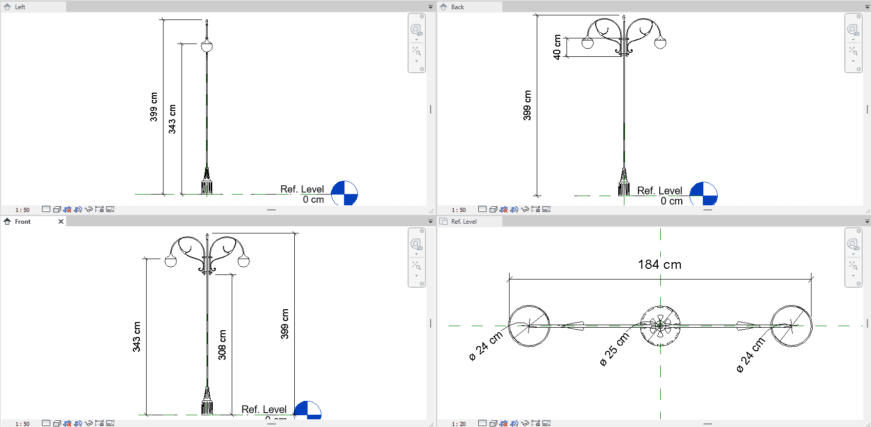 Double Arm Street Light Model Revit File (.rfa) | 3D Revit 2019