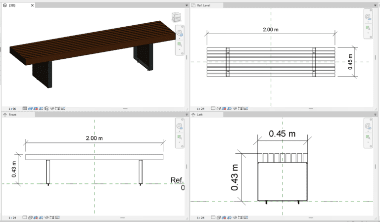 Frame Wooden Bench Revit Model | 3D Revit 2019.rfa