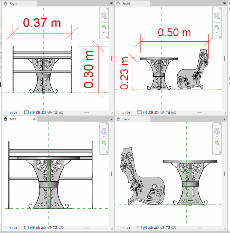 Metal Outdoor Bench & Plasma-Cut Coffee Table | Revit Family BIM Model