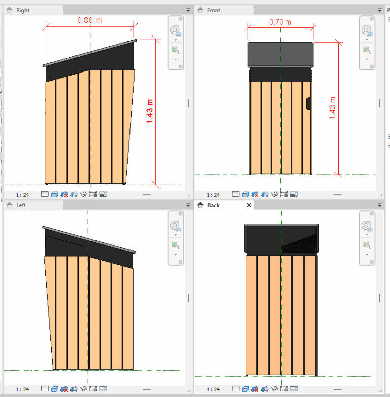 Modern Outdoor Rubbish Bin – Wood Slatted Waste Container | Revit ...